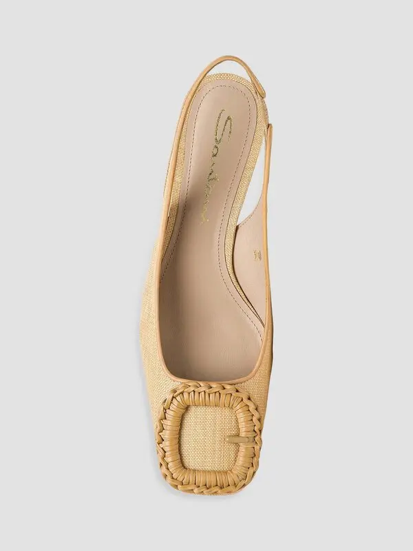 Santoni Lemon 50mm Raffia & Leather Slingback Pumps