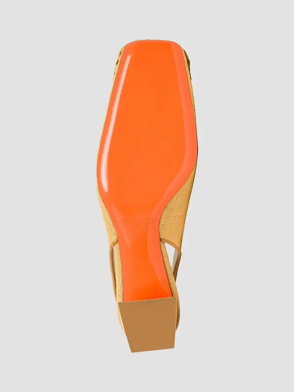 Santoni Lemon 50mm Raffia & Leather Slingback Pumps