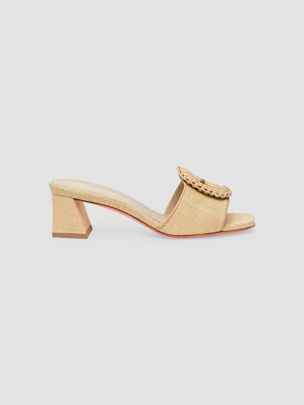 Santoni Marta 50mm Raffia & Leather Buckle Mules