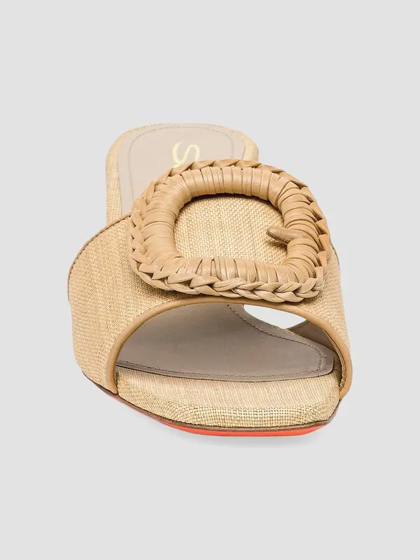 Santoni Marta 50mm Raffia & Leather Buckle Mules