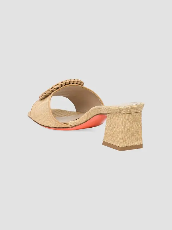 Santoni Marta 50mm Raffia & Leather Buckle Mules