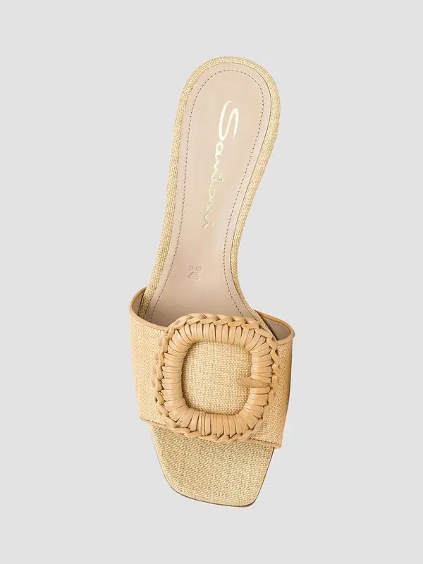Santoni Marta 50mm Raffia & Leather Buckle Mules