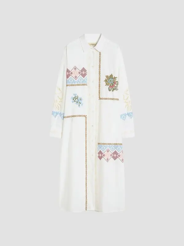 Max Mara Poplin Shirt Dress With Embroideries - White