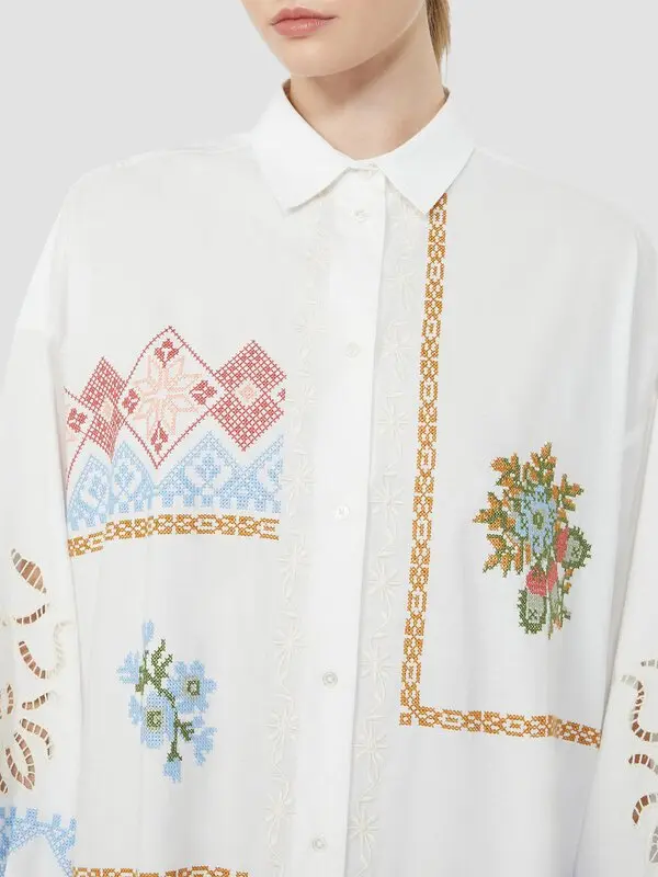 Max Mara Poplin Shirt Dress With Embroideries - White