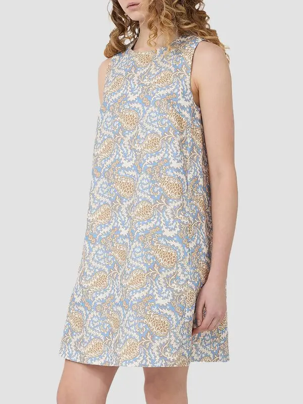 Max Mara Printed Cotton Basketweave A-line Dress