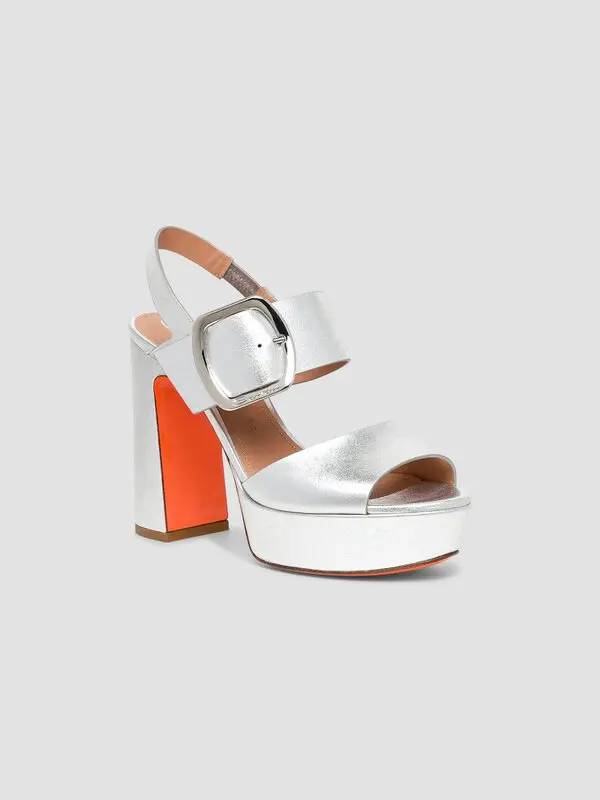 Santoni Metallic Leather Buckle Platform Sandals