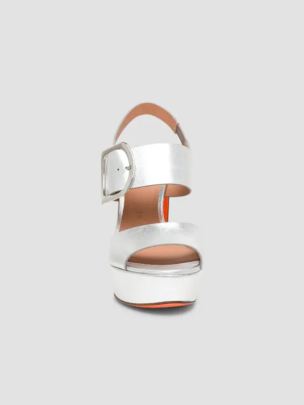 Santoni Metallic Leather Buckle Platform Sandals
