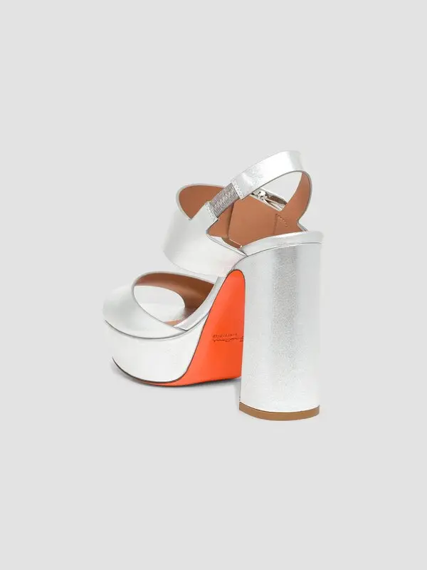 Santoni Metallic Leather Buckle Platform Sandals