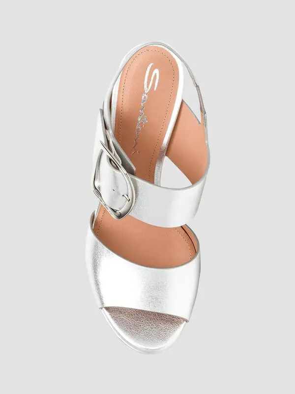 Santoni Metallic Leather Buckle Platform Sandals