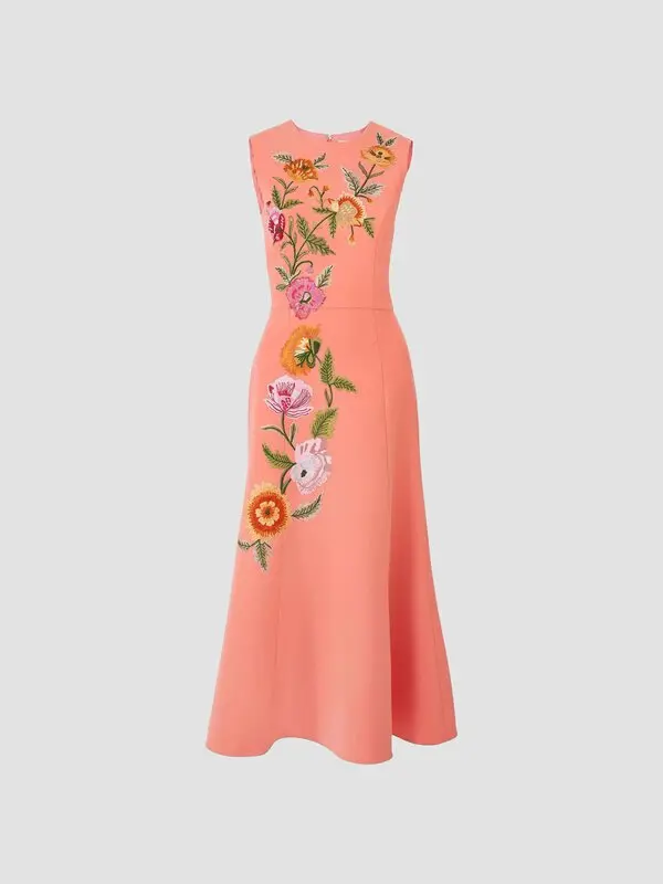 Carolina Herrera Embroidered Sleeveless Fit-&-flare Midi-dress - Sunset Multi