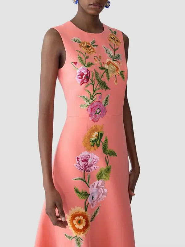Carolina Herrera Embroidered Sleeveless Fit-&-flare Midi-dress