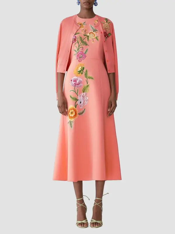 Carolina Herrera Embroidered Sleeveless Fit-&-flare Midi-dress