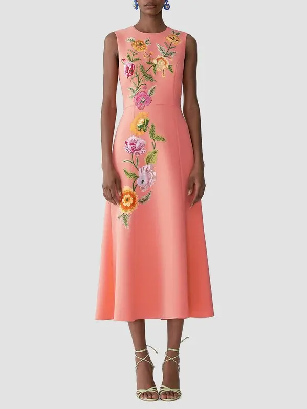 Carolina Herrera Embroidered Sleeveless Fit-&-flare Midi-dress