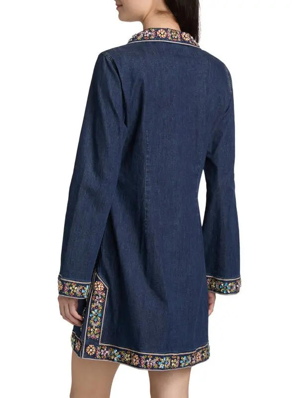 Cinq À Sept Pierson Beaded Embellished Denim Mini-shirtdress
