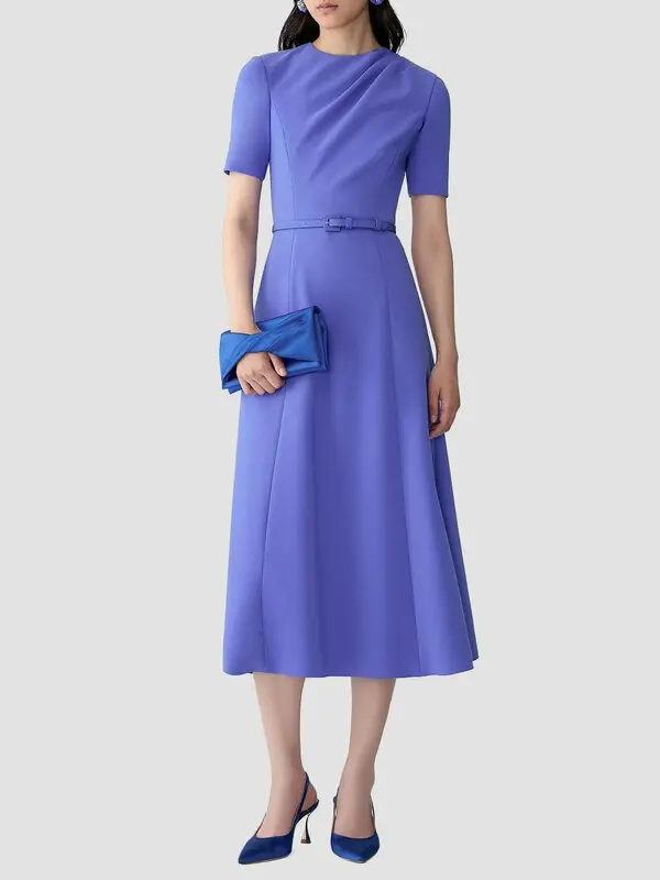 Carolina Herrera Draped-shoulder Belted Midi-dress
