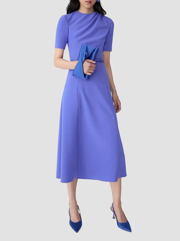 Carolina Herrera Draped-shoulder Belted Midi-dress