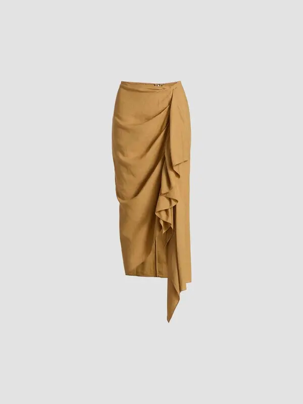 Michael Kors Cascade Linen-blend Midi-skirt - Cashew