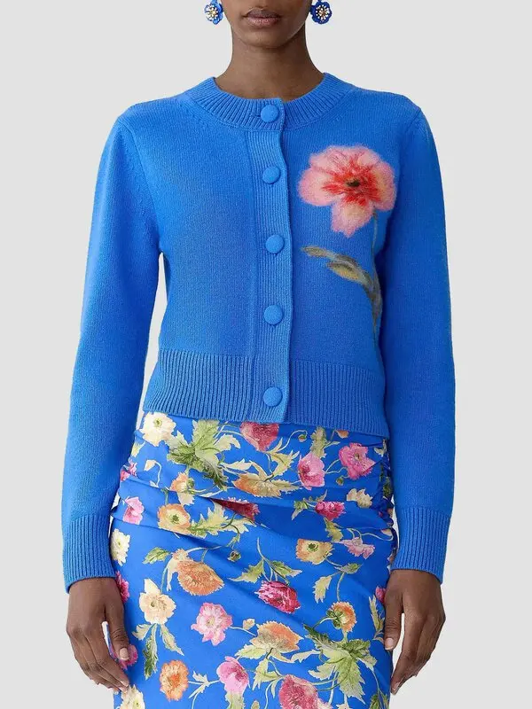 Carolina Herrera Floral Long-sleeve Wool Cardigan