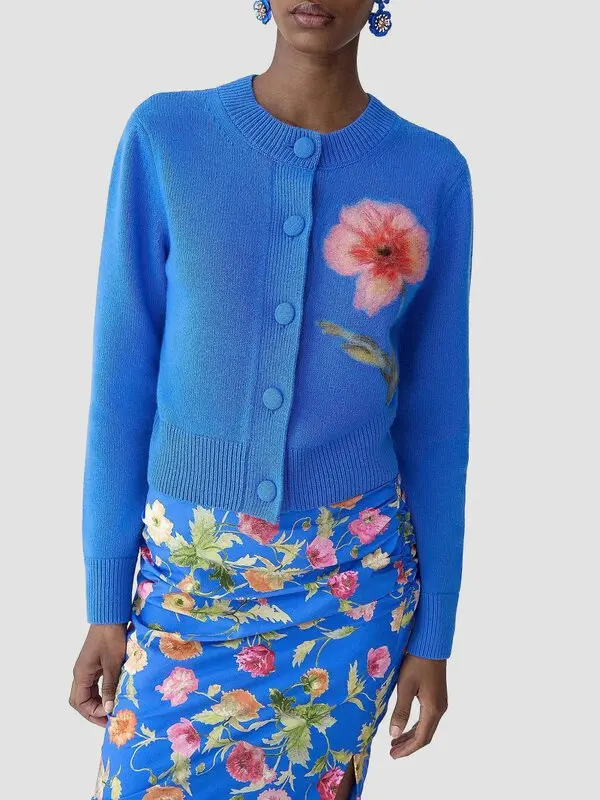 Carolina Herrera Floral Long-sleeve Wool Cardigan