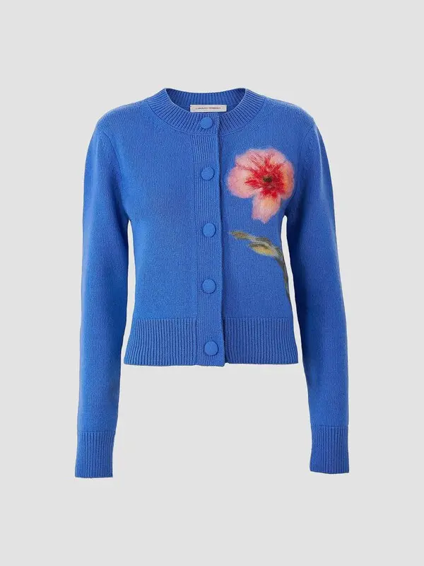 Carolina Herrera Floral Long-sleeve Wool Cardigan - Bluebell Multi