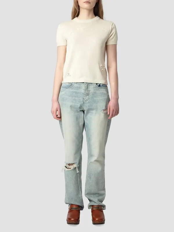 Zadig&Voltaire Bully Stars Short-sleeve Sweater - Ecru