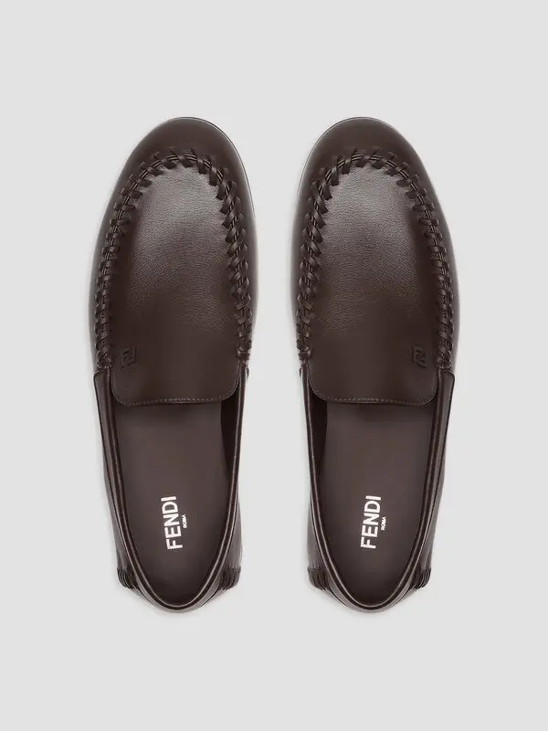 Fendi Whipstitched Leather Loafers - Chocolate