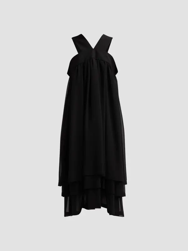 Comme Des Garçons Georgette V-neck Midi Dress - Black