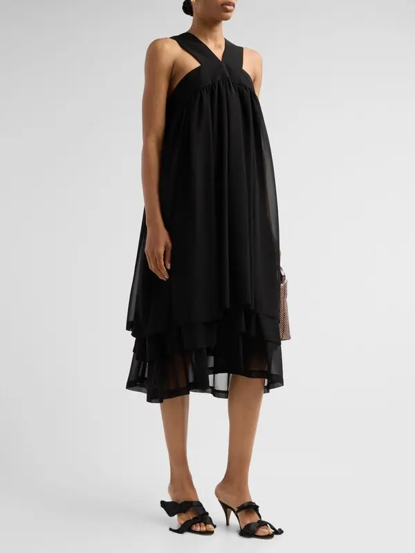 Comme Des Garçons Georgette V-neck Midi Dress