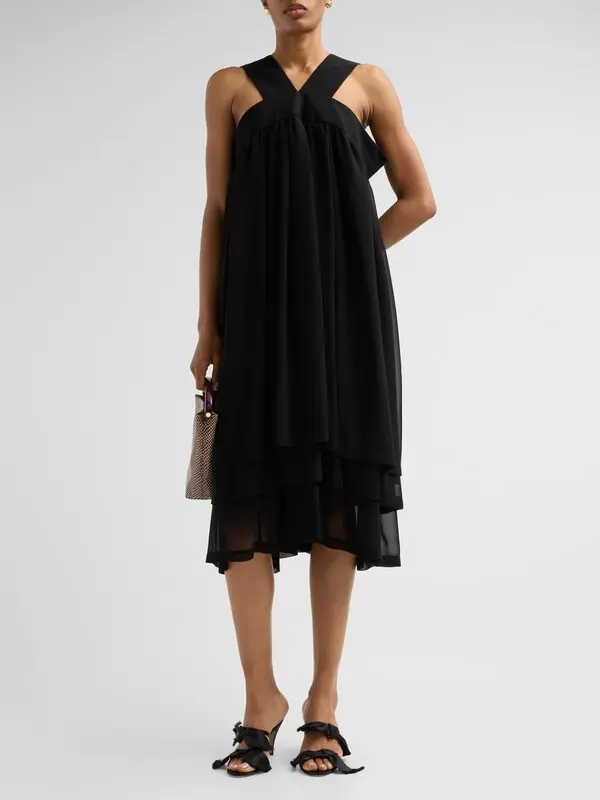 Comme Des Garçons Georgette V-neck Midi Dress