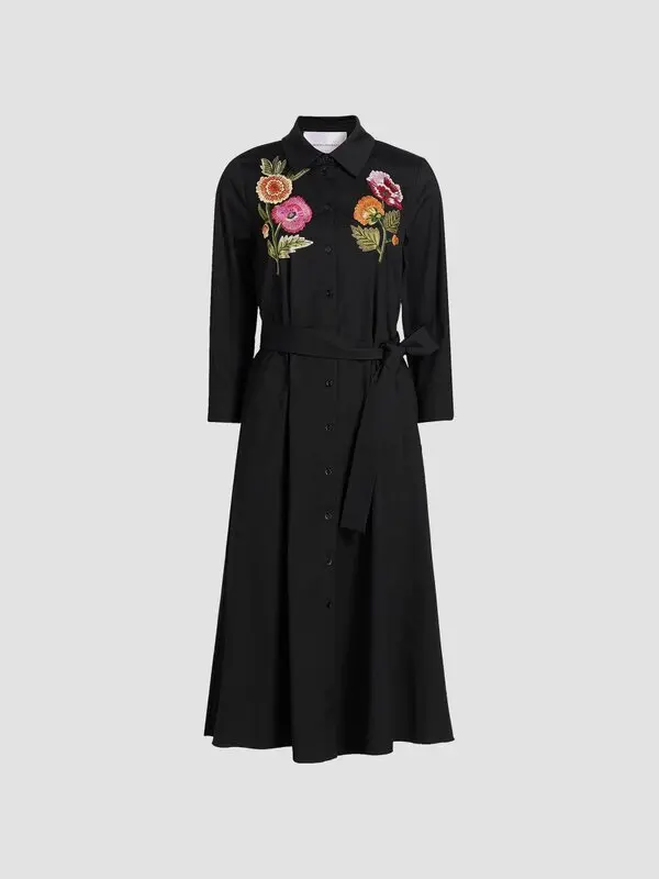 Carolina Herrera Floral Embroidered Cotton-blend Shirtdress - Black Multi