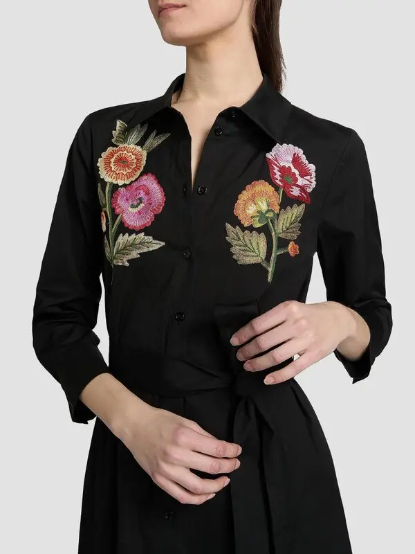 Carolina Herrera Floral Embroidered Cotton-blend Shirtdress