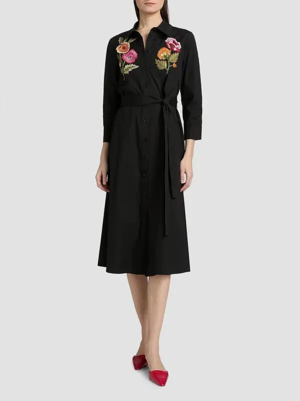 Carolina Herrera Floral Embroidered Cotton-blend Shirtdress