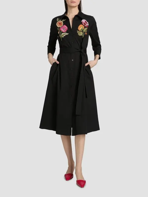 Carolina Herrera Floral Embroidered Cotton-blend Shirtdress