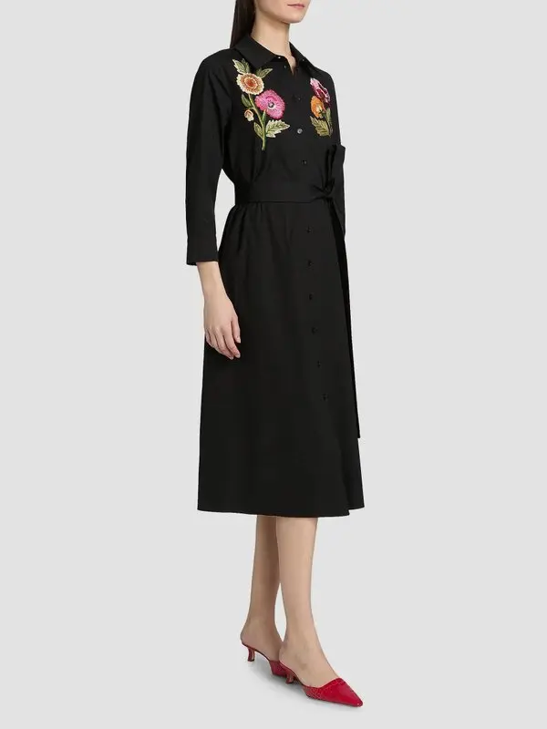 Carolina Herrera Floral Embroidered Cotton-blend Shirtdress