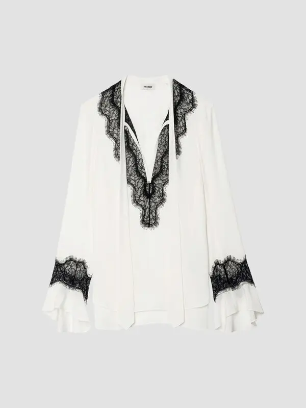 Zadig&Voltaire Tuan Contrast Lace Silk Blouse - Flake