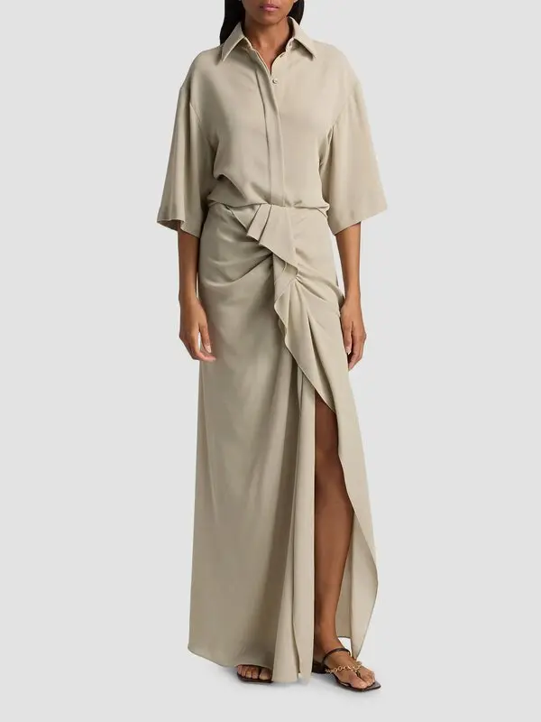 Michael Kors Draped Wool Crepe Pareo Skirt