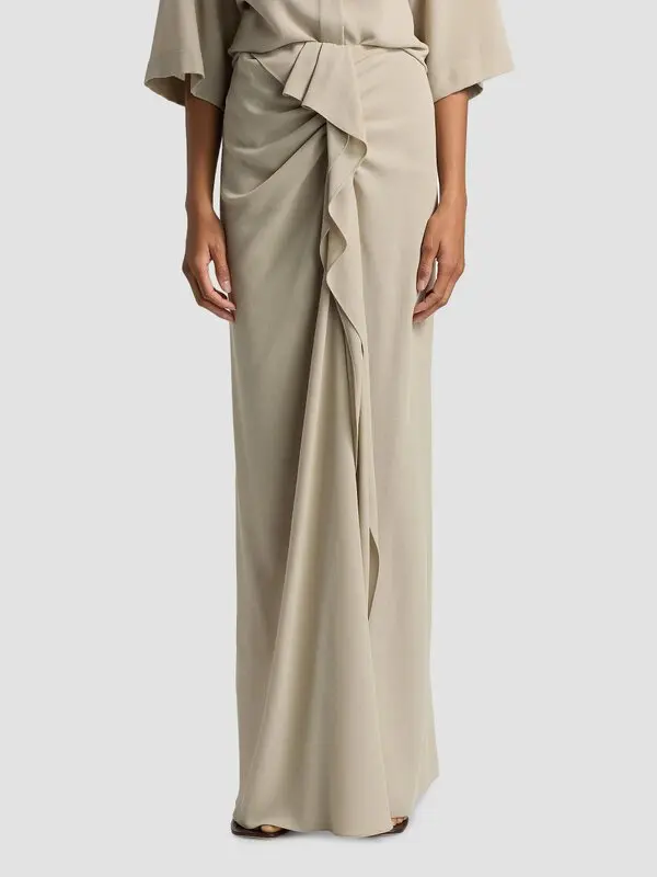 Michael Kors Draped Wool Crepe Pareo Skirt