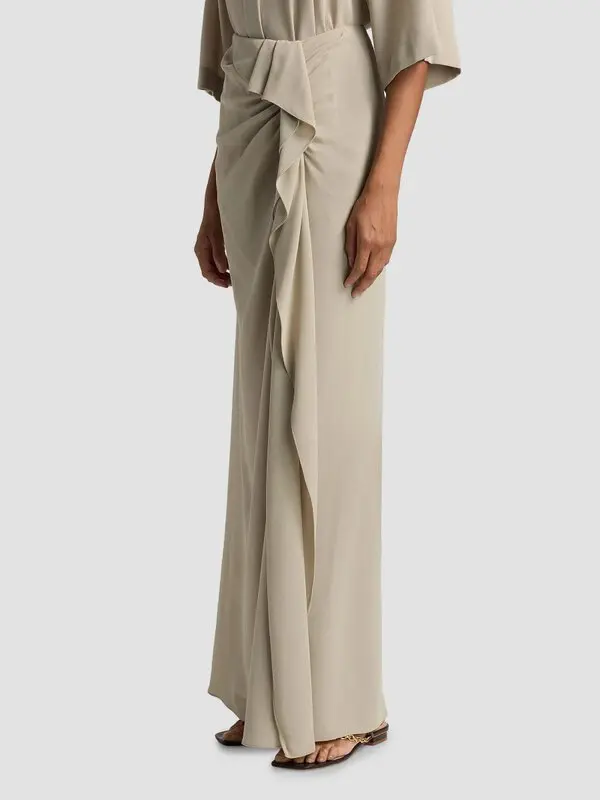 Michael Kors Draped Wool Crepe Pareo Skirt