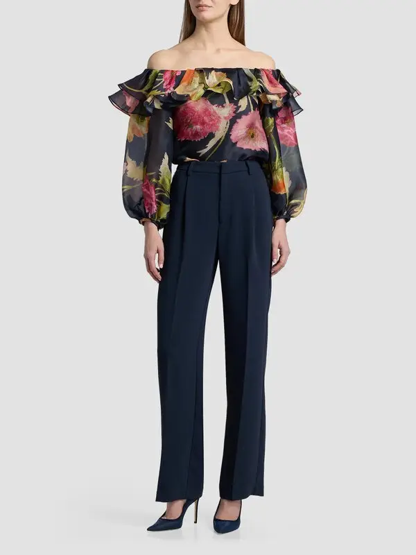Carolina Herrera Floral Silk Organza Puff-sleeve Blouse