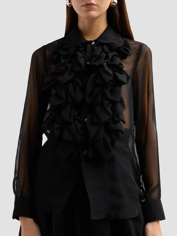 Comme Des Garçons Georgette Ruffle Sheer Blouse