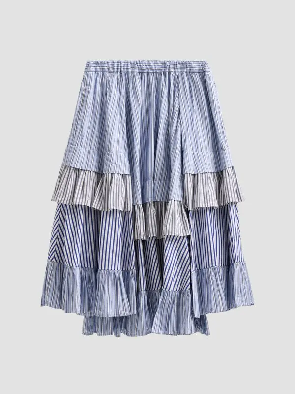 Comme Des Garçons Draped Striped Cotton Skirt - Blue White