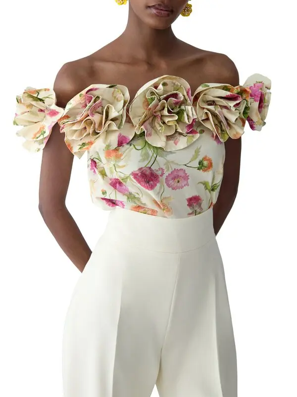 Carolina Herrera Floral Stretch-cotton Off-the-shoulder Top