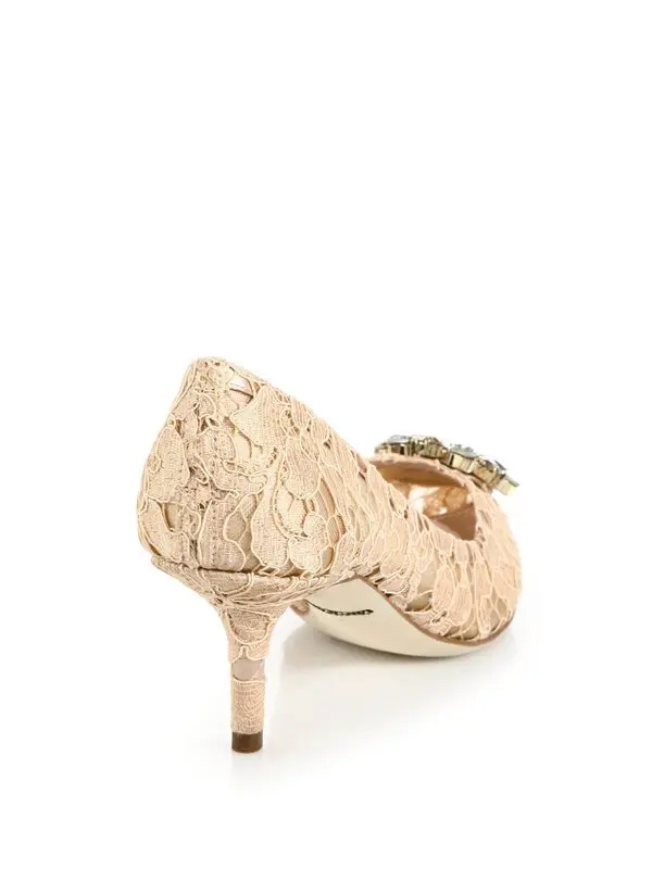 Dolce & Gabbana Embellished Lace Point Toe Pumps - Navy