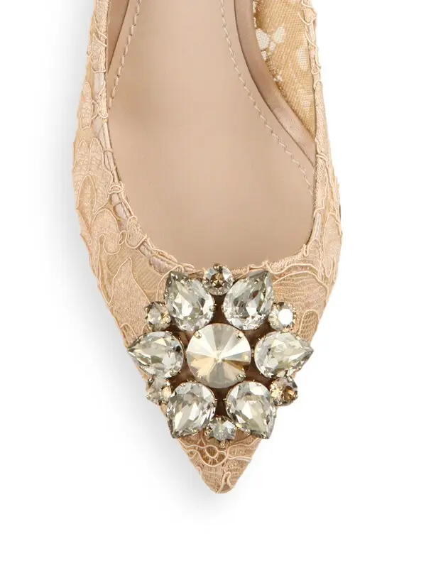 Dolce & Gabbana Embellished Lace Point Toe Pumps - Navy