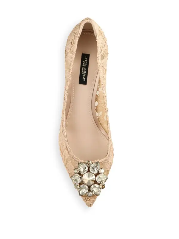 Dolce & Gabbana Embellished Lace Point Toe Pumps - Navy