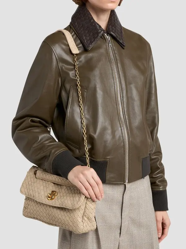 Bottega Veneta Madison Intrecciato Leather Shoulder Bag - Ecru Muse Brass