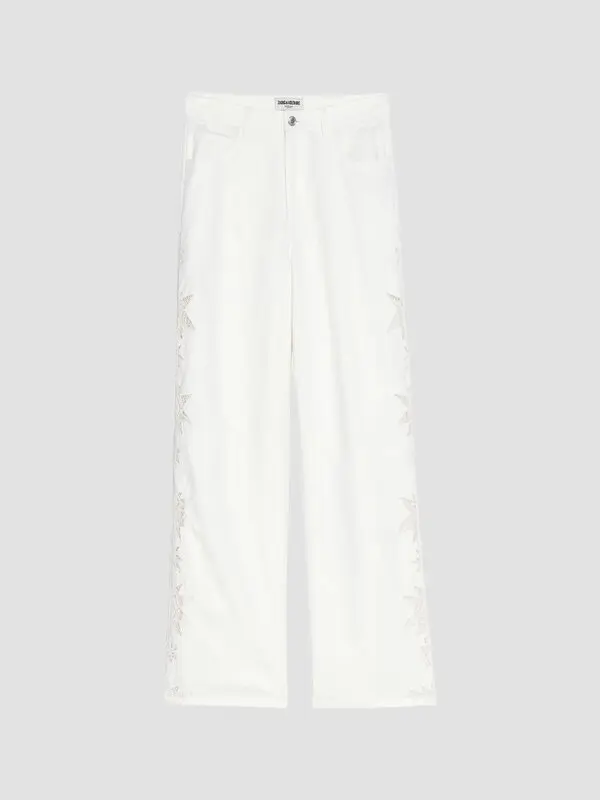 Zadig&Voltaire Elfy Cotton-linen Embroidered Wide-leg Pants
