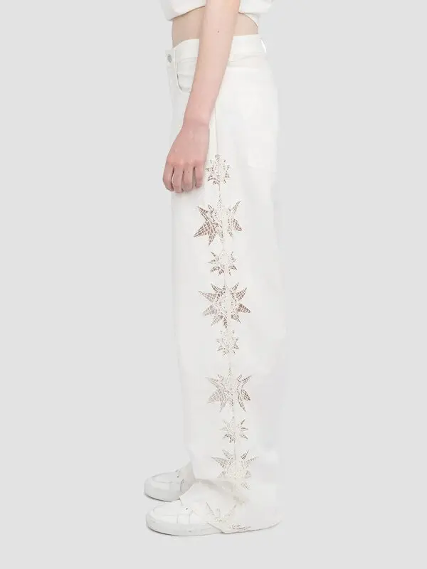 Zadig&Voltaire Elfy Cotton-linen Embroidered Wide-leg Pants