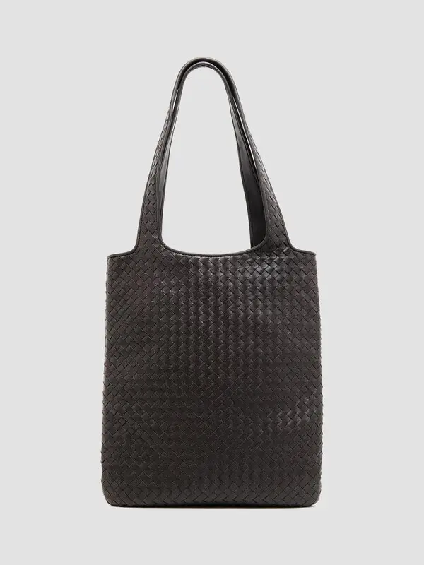 Bottega Veneta Intrecciato Leather Tote Bag - Espresso Silver