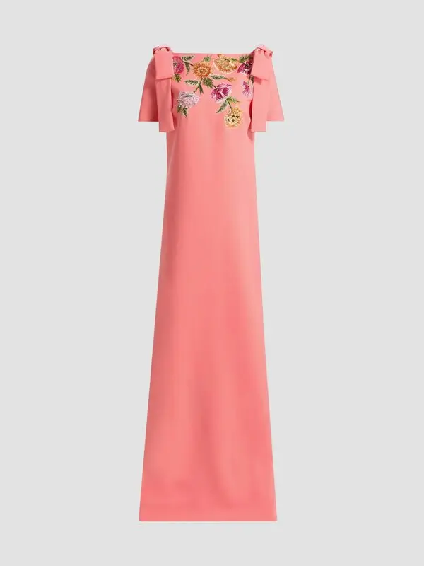 Carolina Herrera Floral-embroidered Column Gown